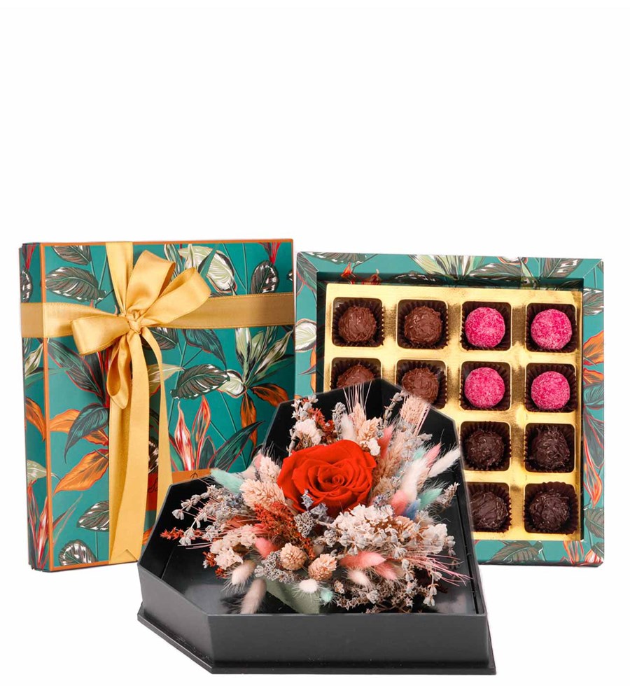 Truff Çikolata Kutusu Ve Love Box Solmayan Kırmızı Gül Tasarım ...